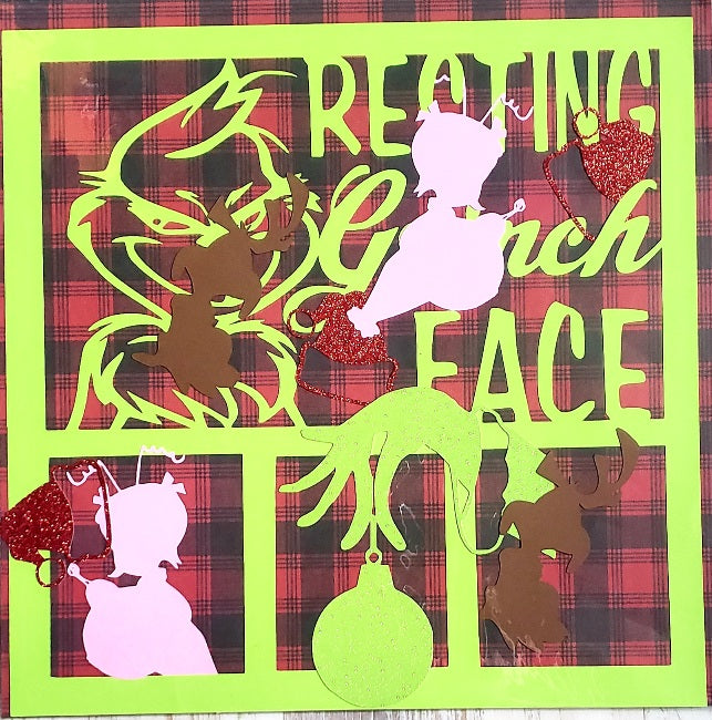 Grinch laser cut paper pack / die cuts 12"X12" - resting grinch faceki ...