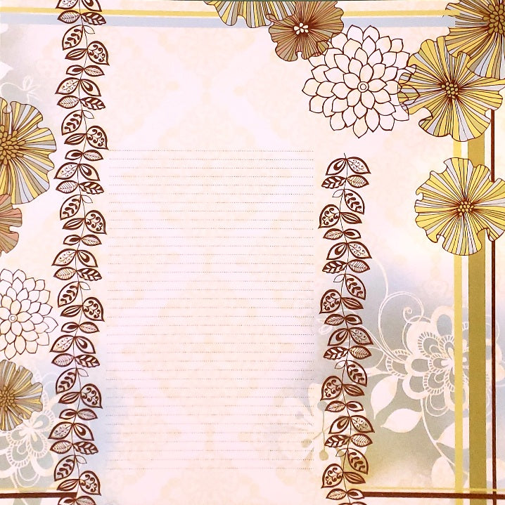 Karen Foster - single Sided paper 12 x 12 - green retro flower borders ...