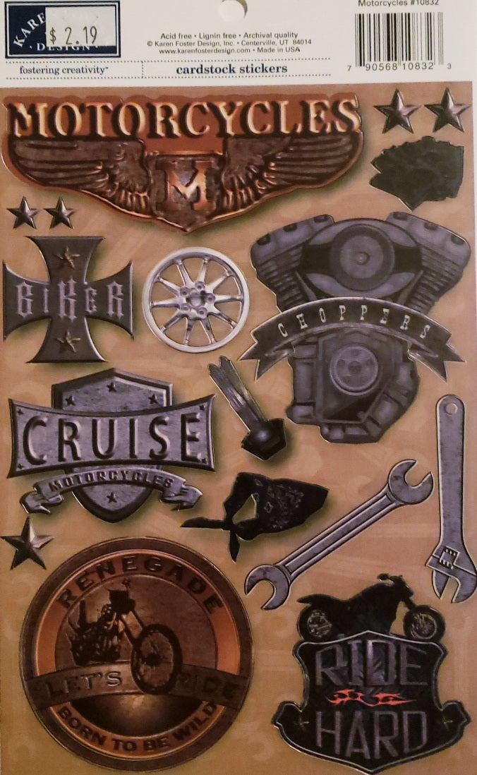 Karen Foster - cardstock stickers sheet - Motorcycles – Dies...to die for