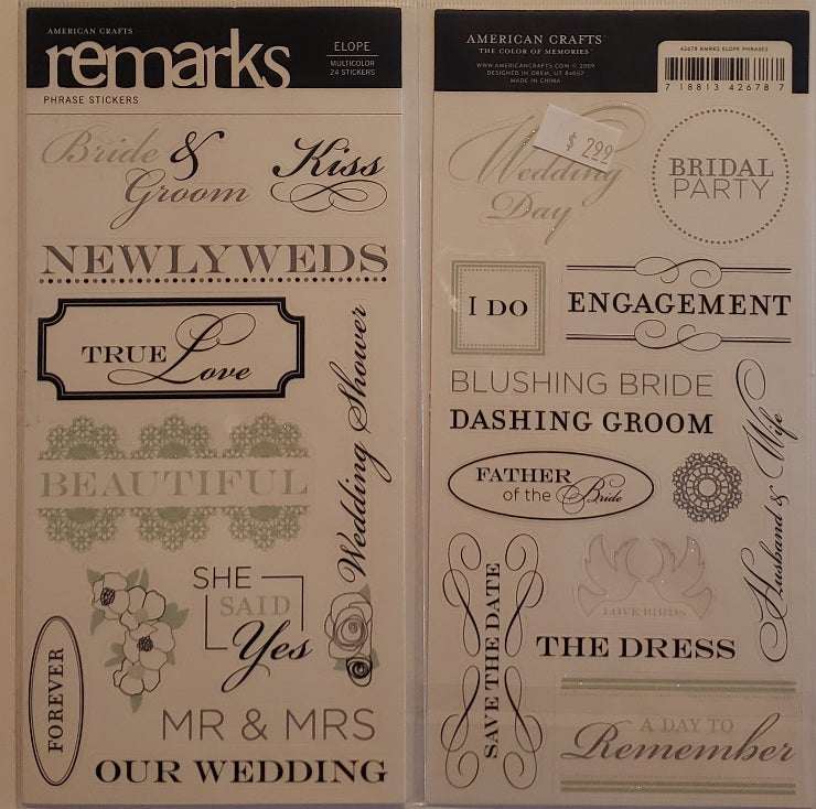 American crafts AC - ReMarks stickers - elope wedding words phrases ...