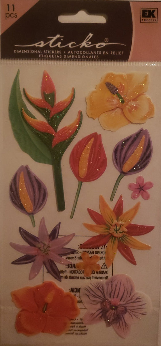 Sticko - flat sticker sheet - tropical flowers glitter – Dies...to die for