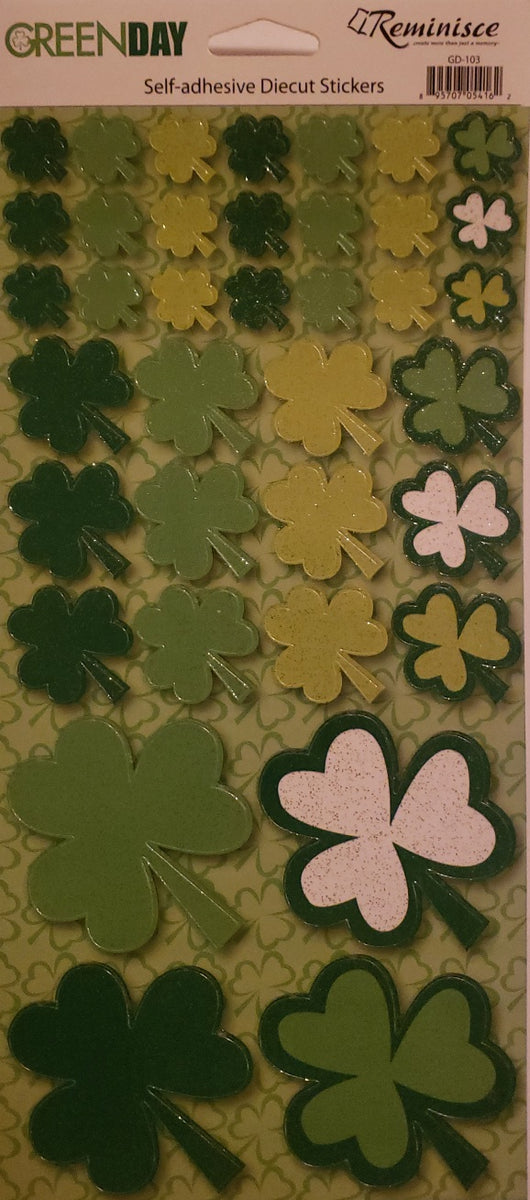 Reminisce - flat cardstock sticker - green day glitter shamrocks 4 lea ...