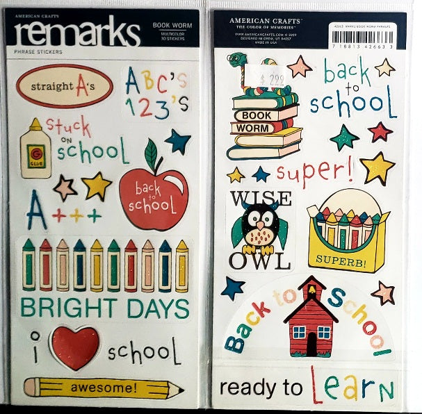 AC - American crafts - ReMarks stickers - book worm phrases glitter ...