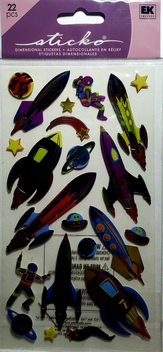 Sticko - dimensional sticker sheets - retro metallic rockets – Dies ...