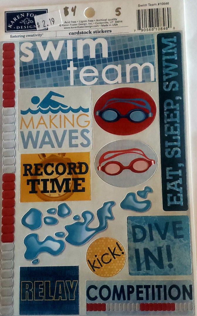 Karen Foster Cardstock Sticker - swim team swimming – Dies...to die for